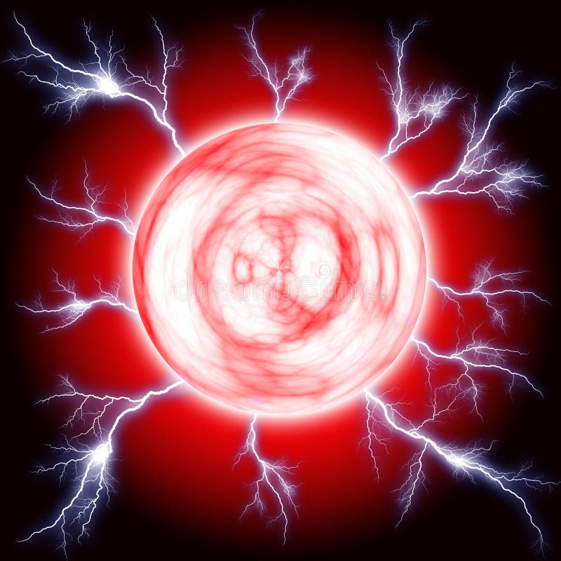 Big Red Fireball with Lightnings Stock Illustration - Illustration of ...