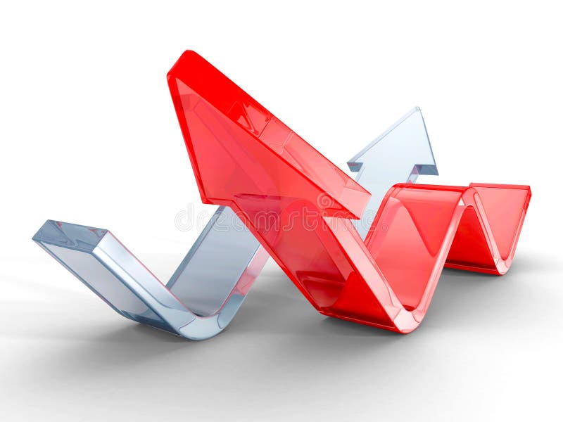 Big Red Glass Growing Arrow on White Background Stock Photo - Image of ...
