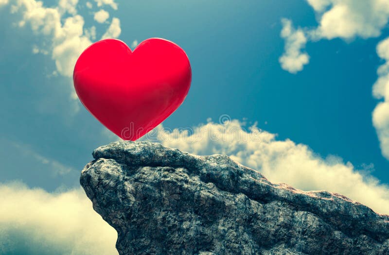 Big red heart on the cliff stock illustration. Illustration of shape ...