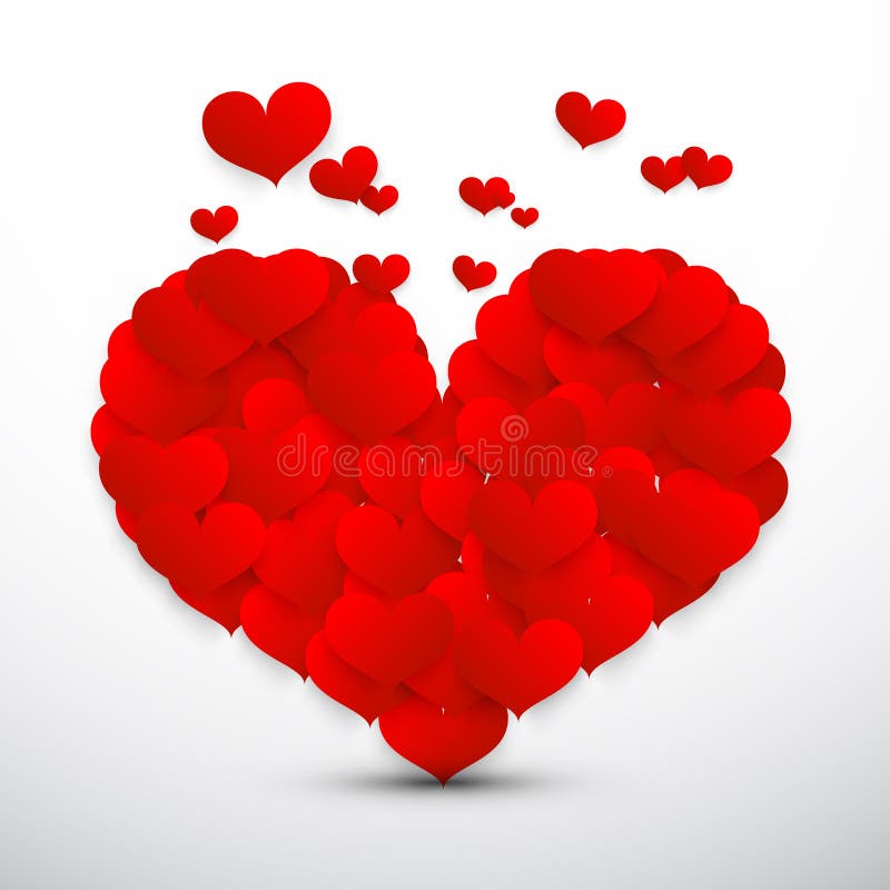 Big Red Heart Made from Small Flying Vector Hearts Stock Vector ...