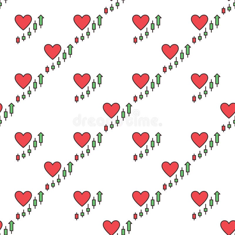 Big Red Heart with Market Chart Patterns Vector Economic Insights Thin ...