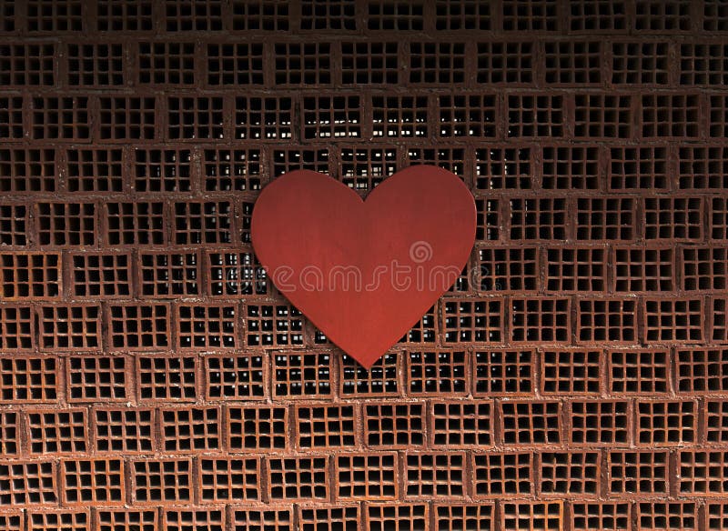 Big Red Heart on a Stacked Wall Bricks Stock Image - Image of ...