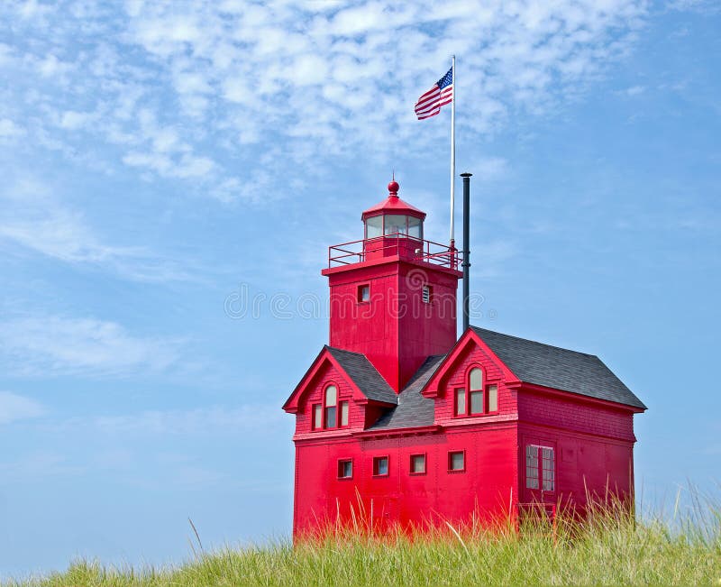 Big Red Lighthouse in Holland Michigan Harbor Stock Photo - Image of ...