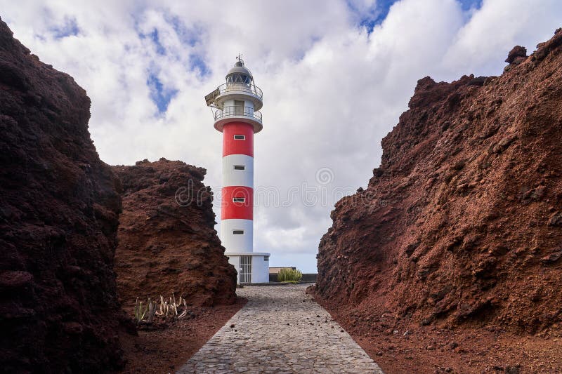 A Big Red Lighthouse among the Rocky Terrain Stock Photo - Image of ...