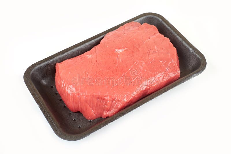 Big Red Meat Chunk in Package, on White Background Stock Photo - Image ...