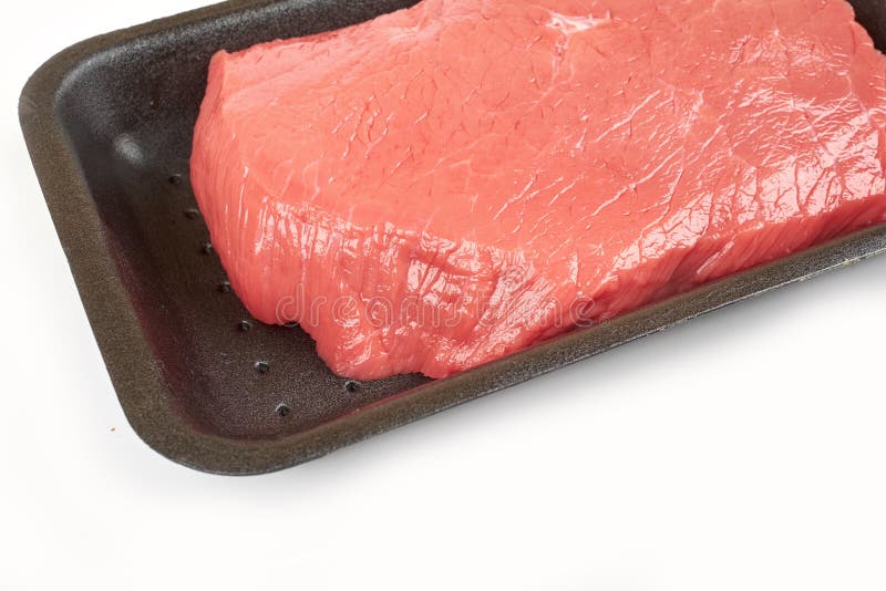 Big Red Meat Chunk In Package, On White Background Stock Photo - Image ...