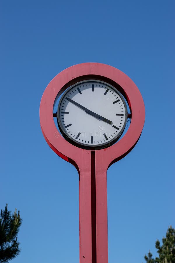 Big Red Metal Clock on the Street Stock Photo - Image of czech, modern ...