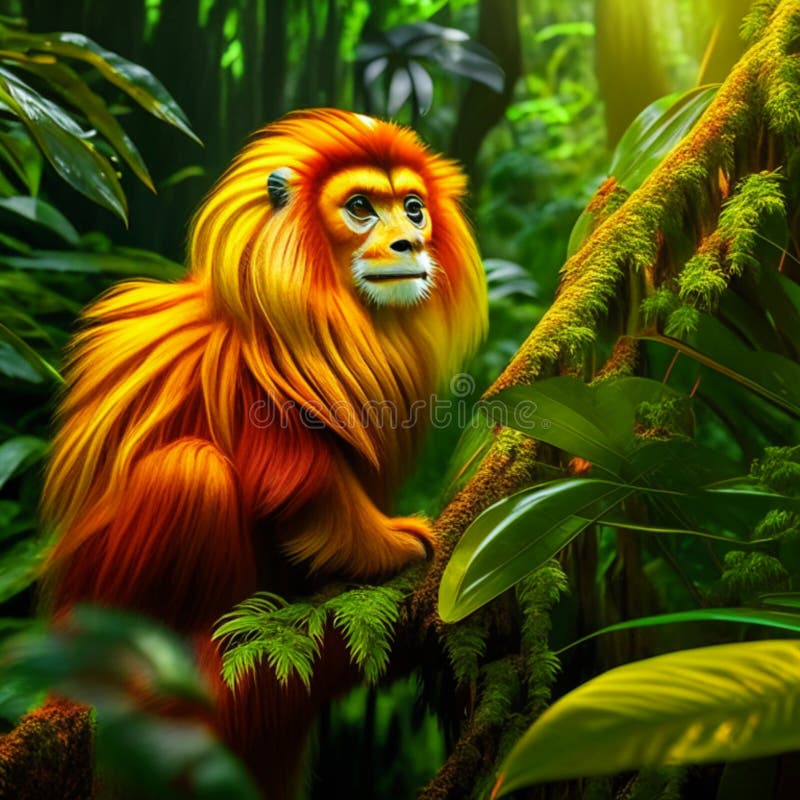 The Big Red Monkey Sits on a Tree in the Jungle and Looks into the ...