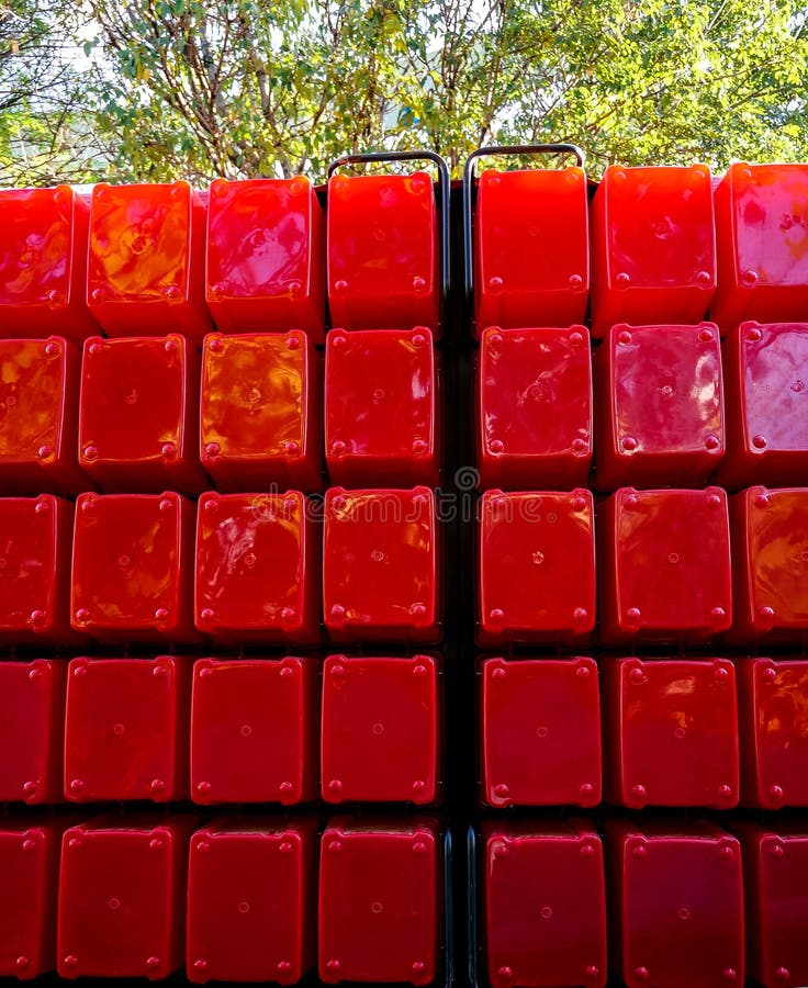 Big Red Plastic Cubes Stacked in Order Stock Photo - Image of medellin ...