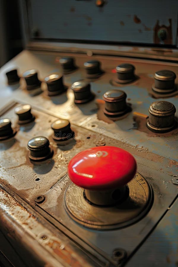 A Big Red Plunger Button on a Control Panel, Close Up Stock ...