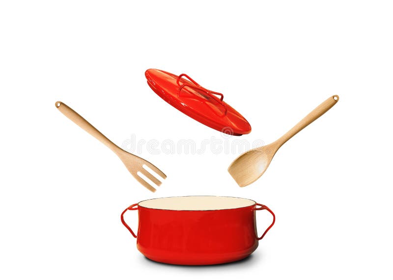 Big red pot for soup stock image. Image of creativity - 128859037