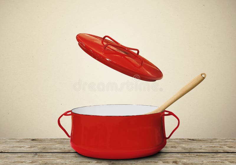 Big red pot for soup stock image. Image of utensil, iron - 165531587