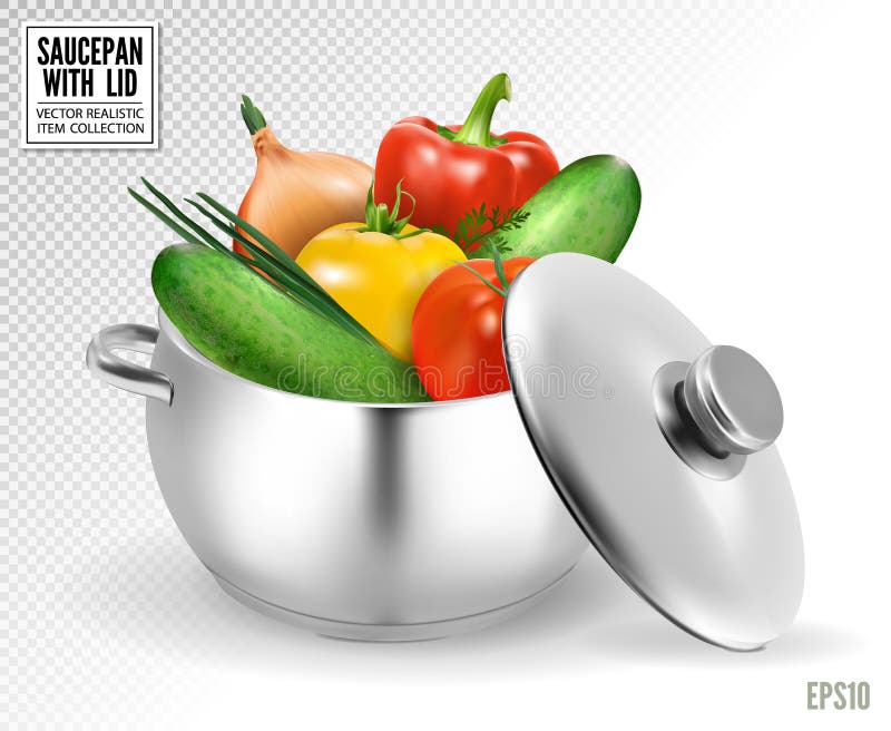 Big Red Pot for Soup with Vegetables. Realistic Vector, 3d Illustration ...