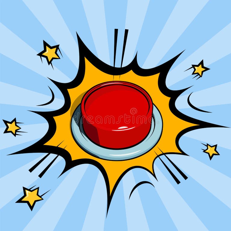 Big Red Push Button in Comic Cartoon Style Stock Vector - Illustration ...