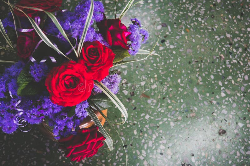 Big Red Roses Bouquet. Red Roses in the Bouquet on the Floor. Stock ...