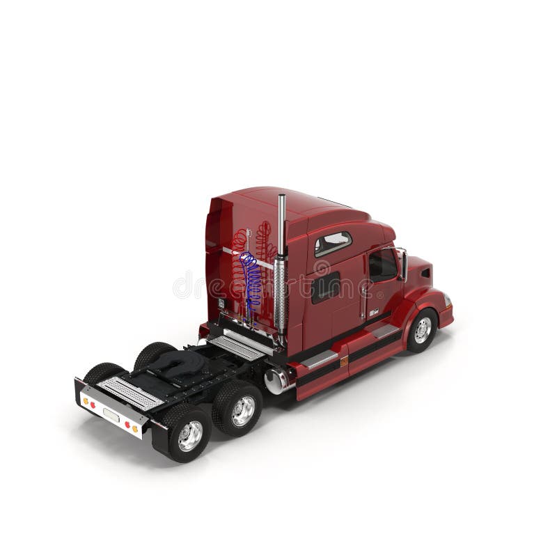 A Big Red Semi Truck Isolated on White 3D Illustration Stock ...