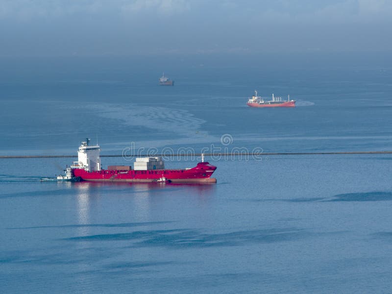 Big red ship in the sea stock image. Image of shipping - 35470557