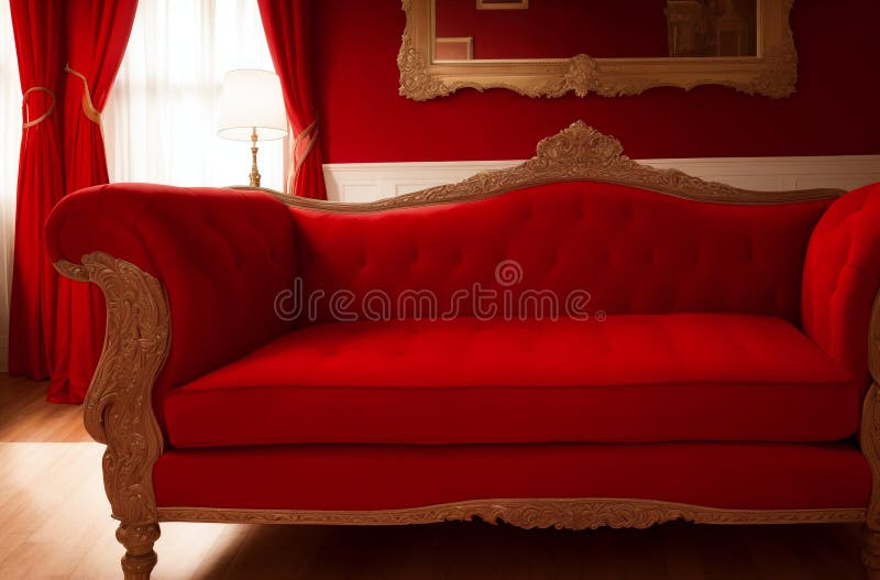 Big Red Sofa in Red Room. Bright Interior in Apartment. Generative AI ...