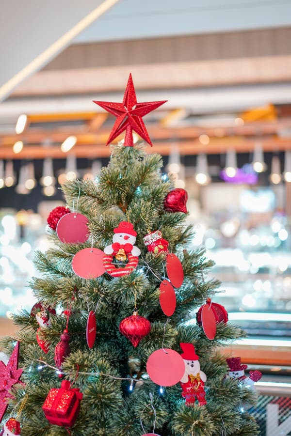 The Big Red Star Decoration Topped of the Christmas`s Tree Stock Photo ...