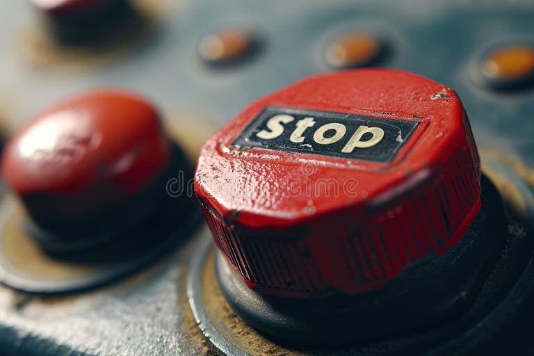 Big Red Stop Button. Generative AI Stock Photo - Image of authority ...
