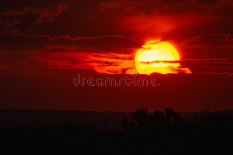 Big Red Sun and Clouds in the Sunset Stock Photo - Image of nature ...