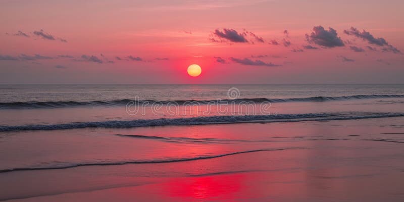 Big Red Sun Setting Over the Ocean Reflecting on Water Stock Photo ...