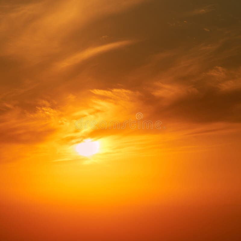 A Big Red Sun in the Sunset Sky, a Summer Landscape. Evening Sky in Hot ...