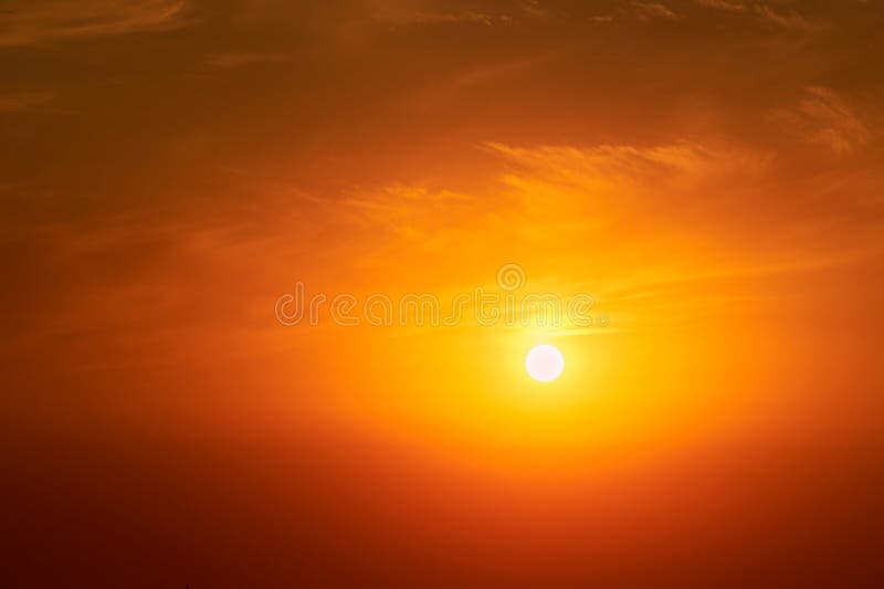 A Big Red Sun in the Sunset Sky, a Summer Landscape. Evening Sky in Hot ...