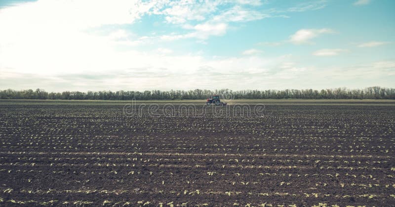 Big Red Tractor in the Field. Work Agricultural Machines Stock Image ...