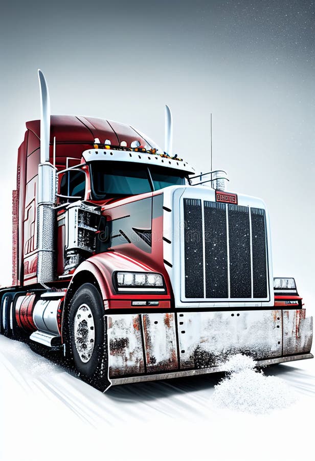 Big Red Truck Driving through the Snow. AI Generated Stock Photo ...
