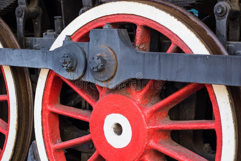 Big Red Wheels of Old Steam Engine Stock Image - Image of engine ...