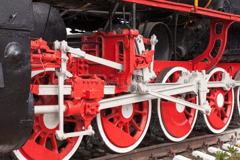 Big Red Wheels of Vintage Old Steam Engine Stock Image - Image of ...
