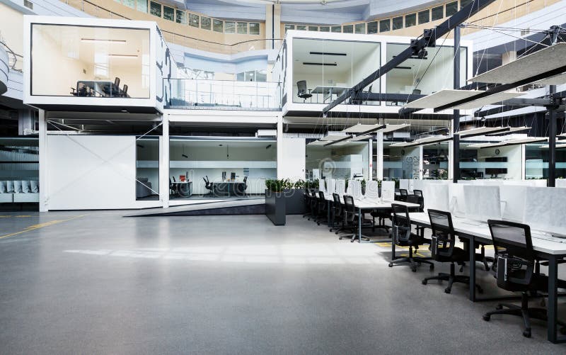 Big Rental Open Space with Wrapped Computers, No Workers Stock Photo ...