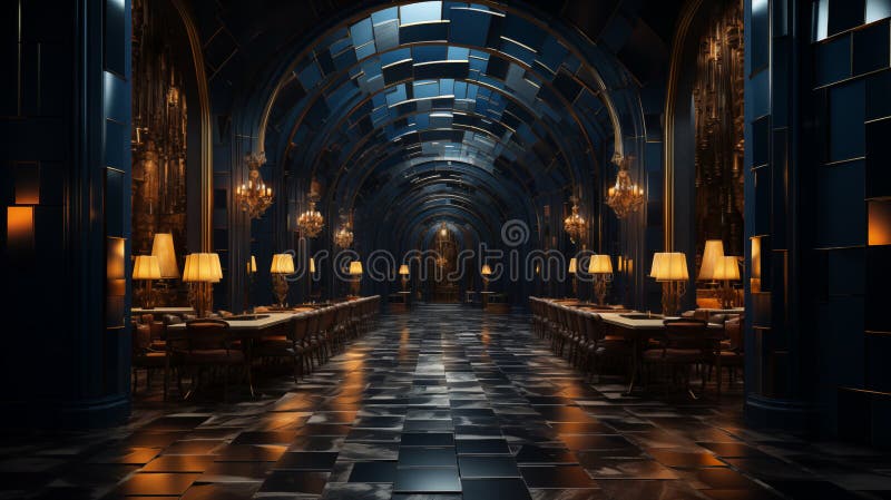 Big Restaurant with Hallway Stock Illustration - Illustration of ...