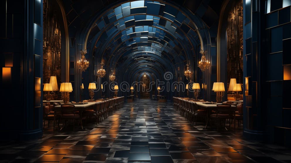 Big Restaurant with Hallway Stock Illustration - Illustration of ...