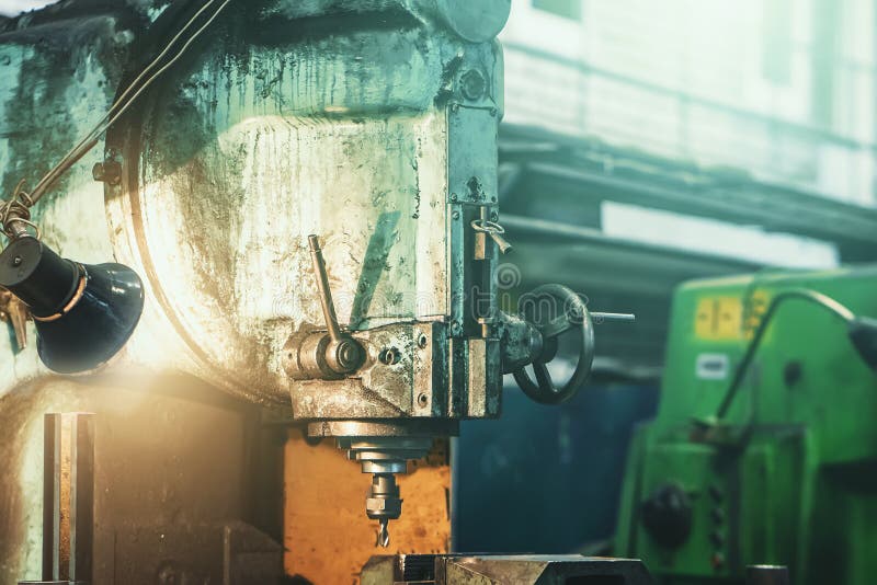 Big Retro Drilling Machine in Factory Workshop Close Up Stock Photo ...