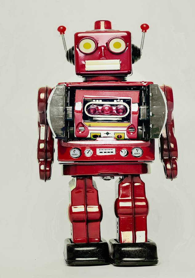 Big Retro Red Robot Standing Stock Photo - Image of interact, concept ...