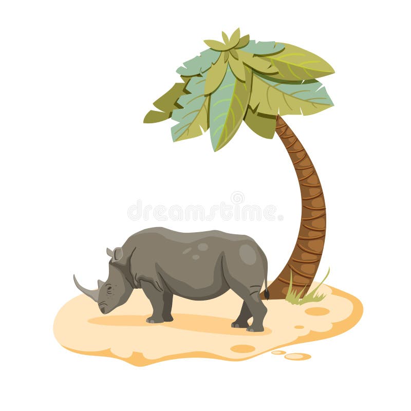 Big Rhinoceros Under the Palm Tree Stock Vector - Illustration of ...