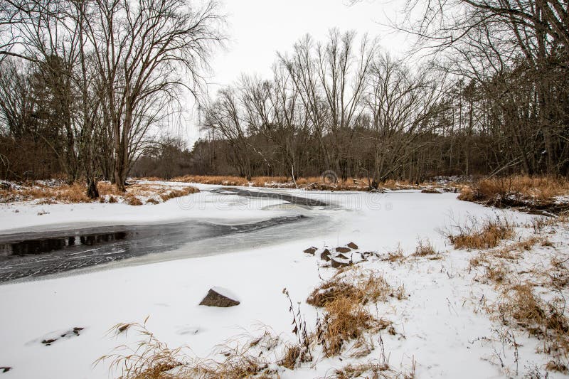 Big Rib River Partially Frozen in Central Wisconsin Stock Photo - Image ...