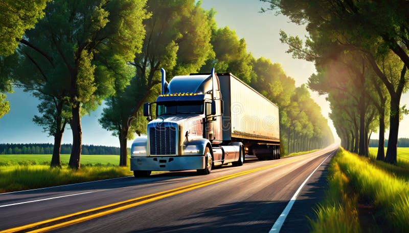 A Big Rig Driving Down a Road. Stock Illustration - Illustration of ...