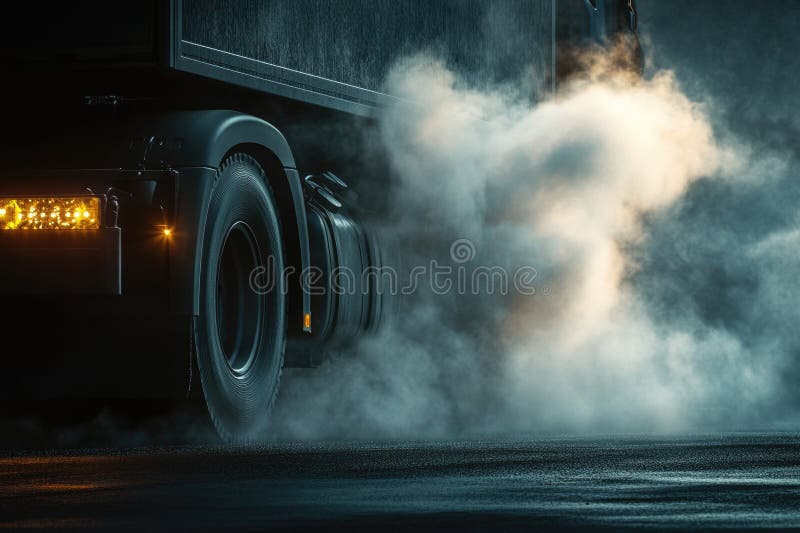 A Big Rig on the Move with Smoke Billowing from the Exhaust Stock Image ...