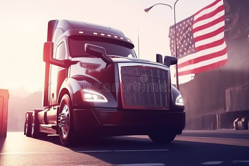 Big Rig Semi Truck on the Road at Sunset. Generative AI Stock ...