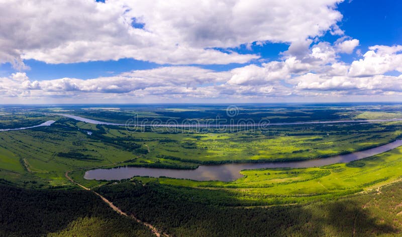 Big River, Forest and Flood Meadows. Panoramic View Stock Photo - Image ...