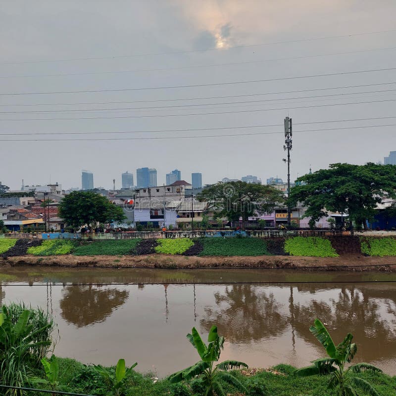 Big River in the Middle of Residential Area Stock Photo - Image of town ...