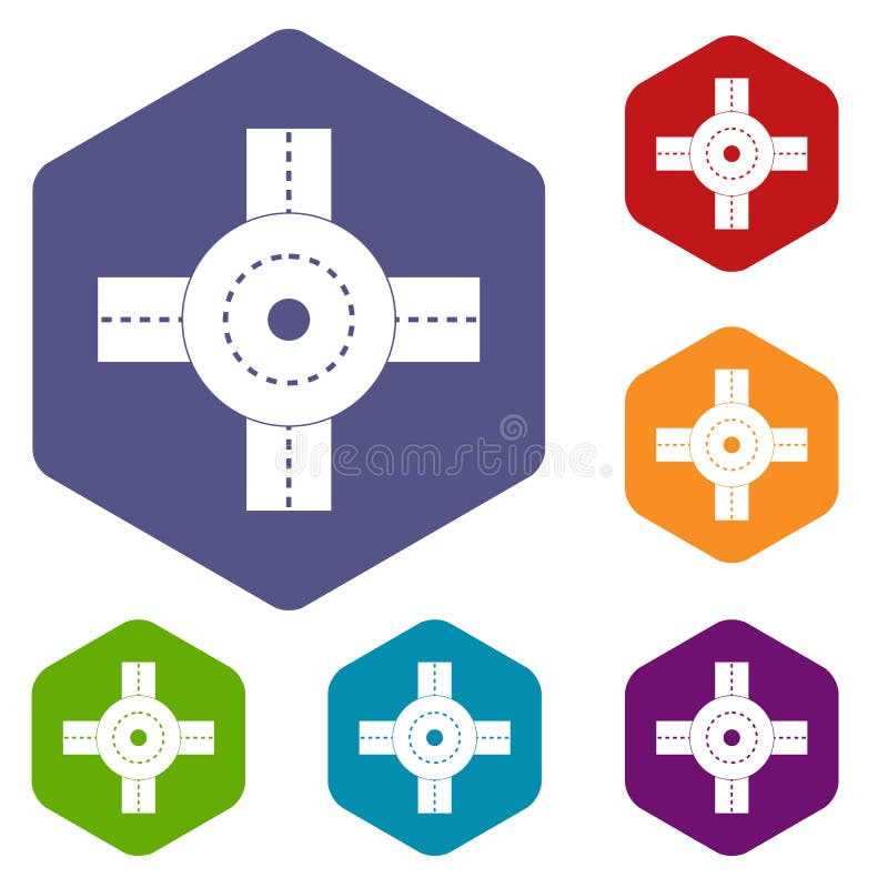 Big Road Junction Icons Set Hexagon Stock Vector - Illustration of icon ...