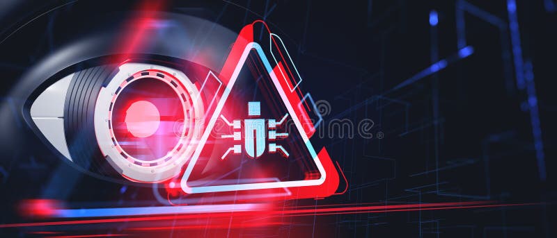 Big Robot Eye Detecting a Bug Virus in the System Stock Illustration ...