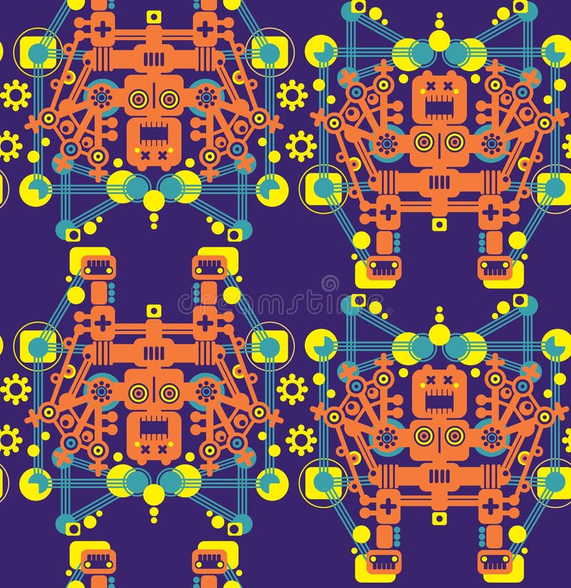 Big Robots Seamless Pattern in Orange. Stock Vector - Illustration of ...
