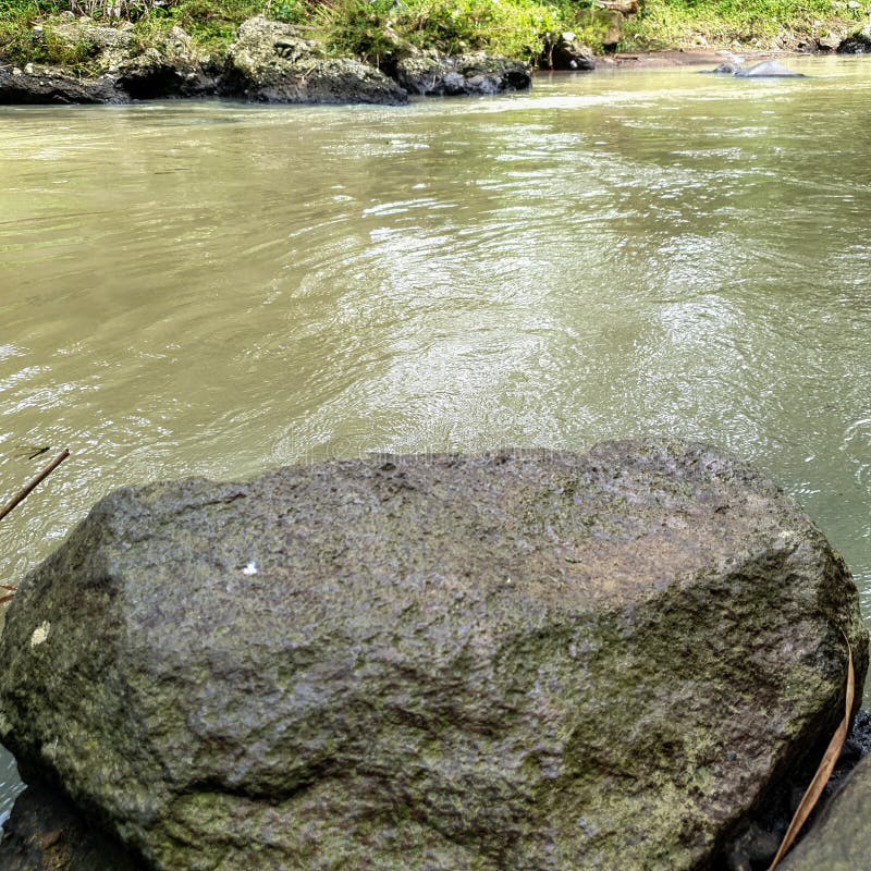 Big Rock on the Edge of a Tropical River Stock Image - Image of water ...