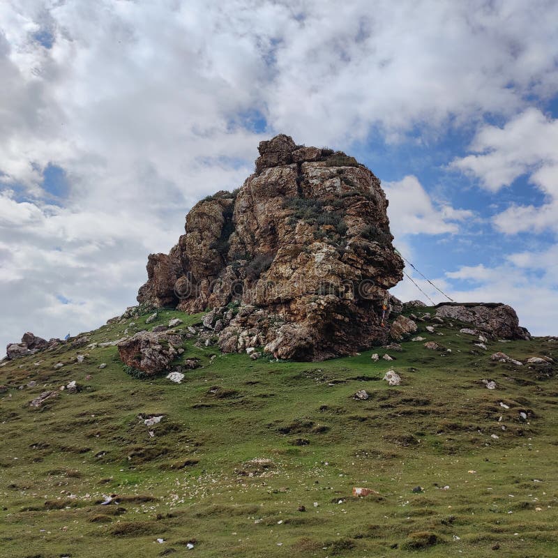 Big Rock on the Grassland Under Blue Sky Stock Image - Image of blue ...