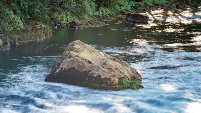 Big Rock In The Middle Of A Mountain River. Stock Image - Image of ...